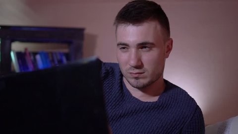 Young Guy Works Laptop Guy Types Stock Footage Video (100% Royalty-free ...