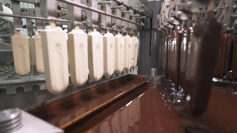Ice Cream Production Chocolate Coating Process Stock Footage Video (100 ...