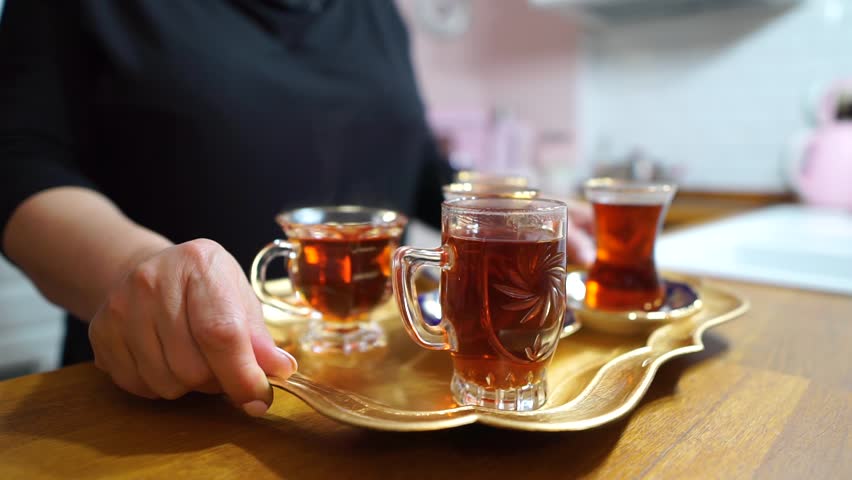 serving hot tea on tray home Stock Footage Video (100% Royalty-free ...