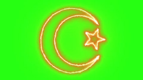Islam Symbol Burning Flames Green Screen Stock Footage Video (100% ...