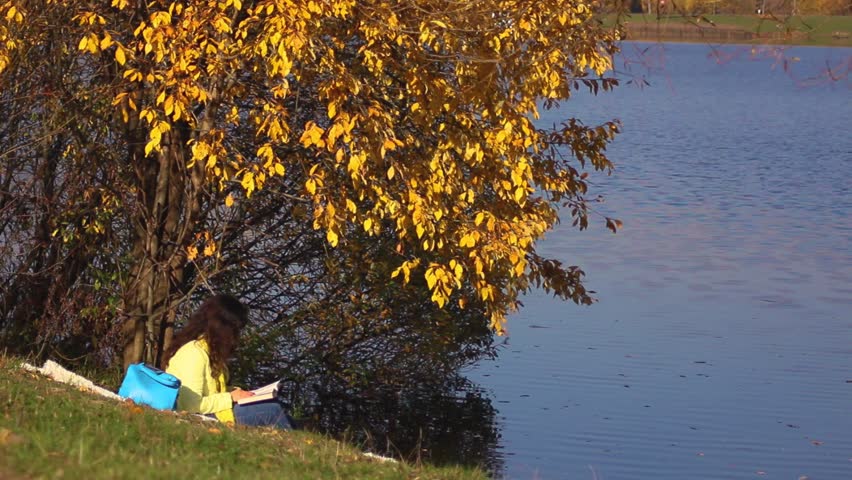 girl reading book near river lake Stock Footage Video (100% Royalty ...