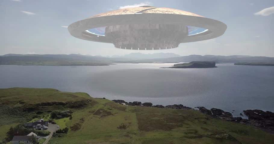alien spaceship hovering over islands sea Stock Footage Video (100% ...