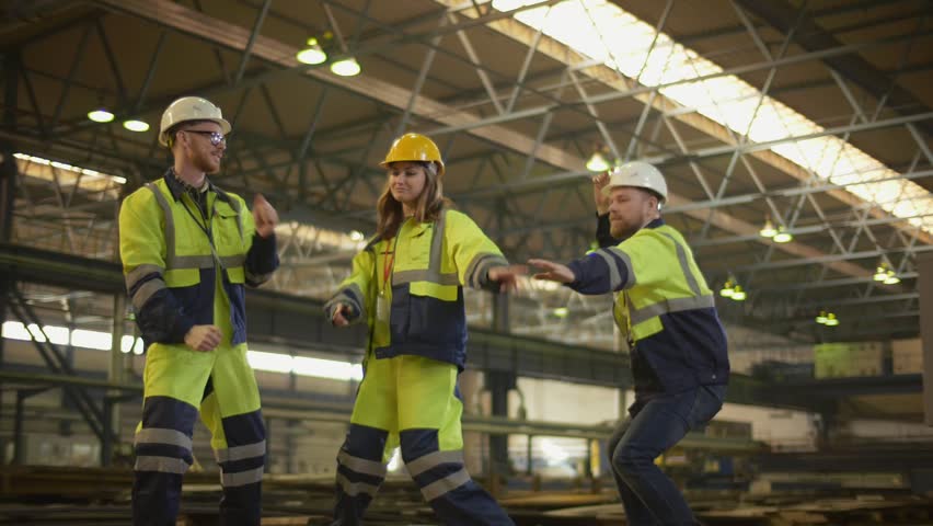 portrait industrial engineers having fun dancing Stock Footage Video ...