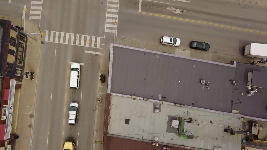 drone flying over town's main street Stock Footage Video (100% Royalty ...