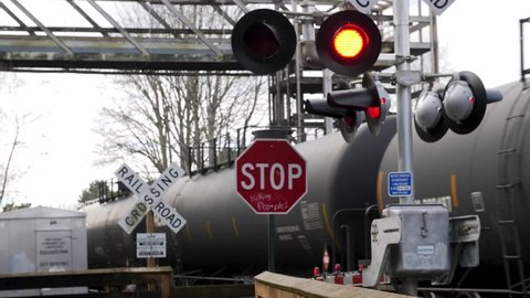 Active Railroad Crossing Sign Train Passing Stock Footage Video (100% ...