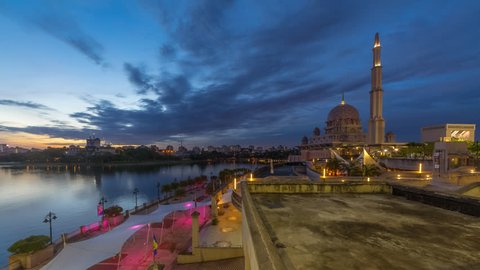 Golden Sunset Time Lapse Masjid Putra Stock Footage Video 100 Royalty