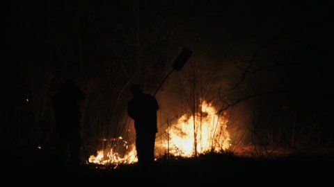 Defocused Shot Silhouette Two Firefighters Fire Stock Footage Video ...