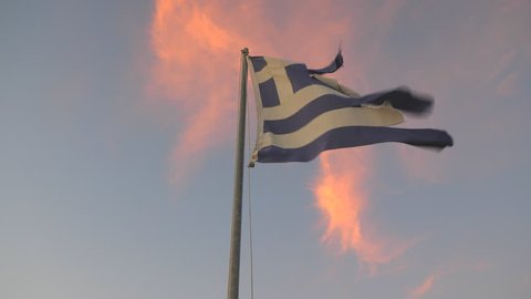 Damaged Greek Flag Colorful Sunset Cloud Stock Footage Video (100% ...