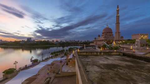 Golden Sunset Time Lapse Masjid Putra Stock Footage Video 100 Royalty