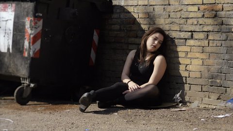 Drug Addict Woman Sitting Alone Street Stock Footage Video (100% ...
