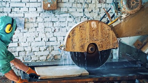 Worker Putting Stone Slab Into Cnc Stock Footage Video (100% Royalty ...