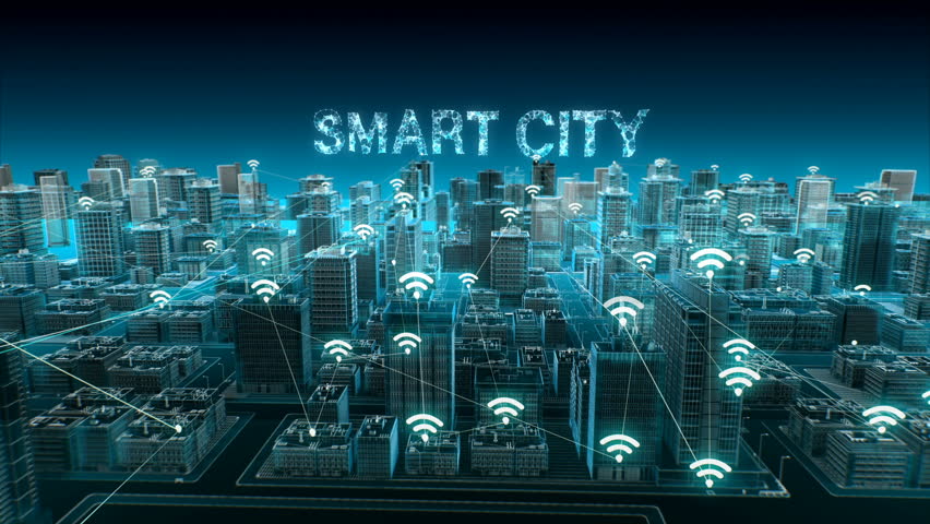 wireless smart sensor icon on city Stock Footage Video (100% Royalty ...