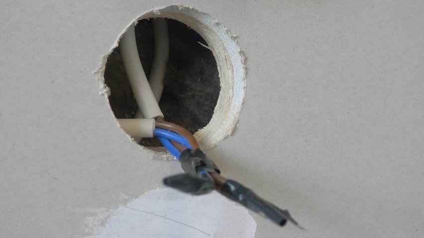 Hole for Electrical Outlet Installation. Stock Footage Video (100% ...