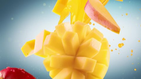 Mango Slices Falling On Yellow Background Stock Footage Video (100% ...