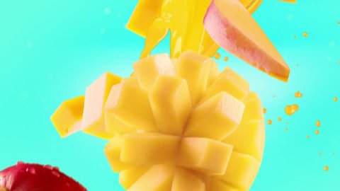 Mango Slices Falling On Yellow Background Stock Footage Video (100% ...