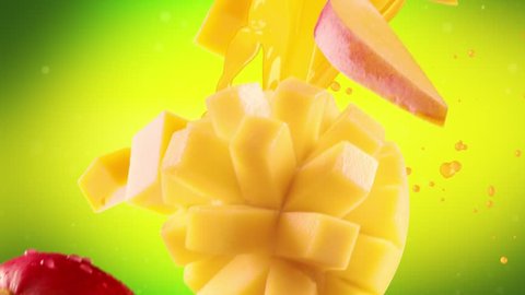 Mango Slices Falling On Yellow Background Stock Footage Video (100% ...