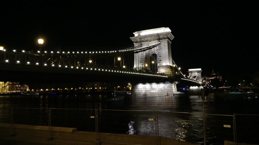 Stone Chain Bridge by night in Budapest, Hungary image - Free stock ...