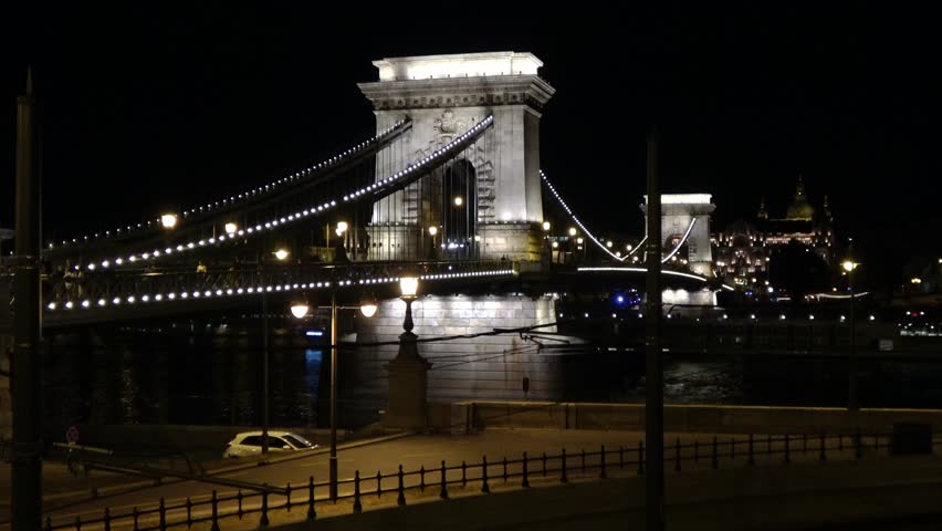 Stone Chain Bridge by night in Budapest, Hungary image - Free stock ...