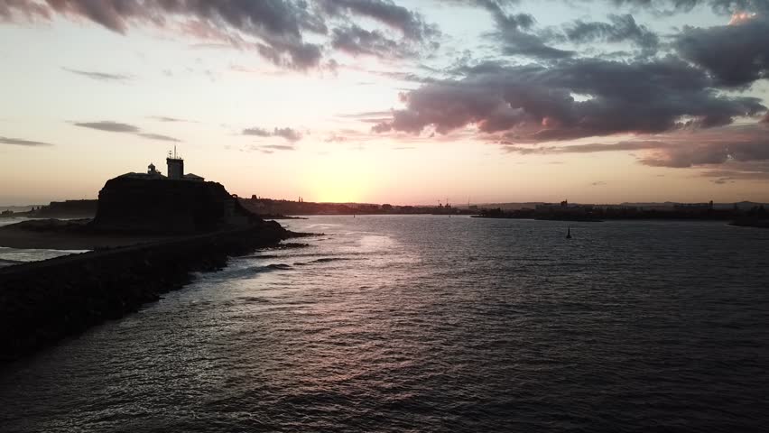 drone footage lighthouse break wall sunset Stock Footage Video (100% ...