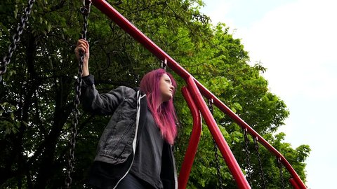 Emo Girl Standing On Swing Feeling Stock Footage Video (100% Royalty ...