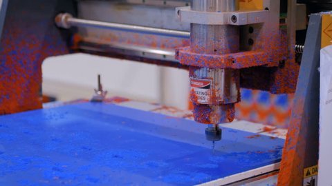 Milling Machine Cutting Blue Plastic Sheet Stock Footage Video (100% ...