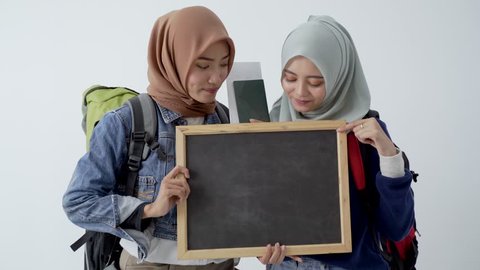 Two Muslim Woman Backpacker Blackboard Isolated Stock Footage Video ...
