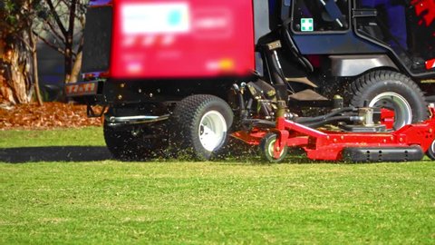 Close Slow Motion Commercial Lawn Mower Stock Footage Video (100% ...