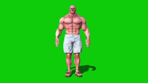 Bodybuilder Walks Green Screen 3d Rendering Stock Footage Video (100% ...