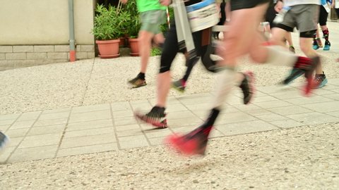 Runner Competitors Starting Ultra Trail Running Stock Footage Video ...