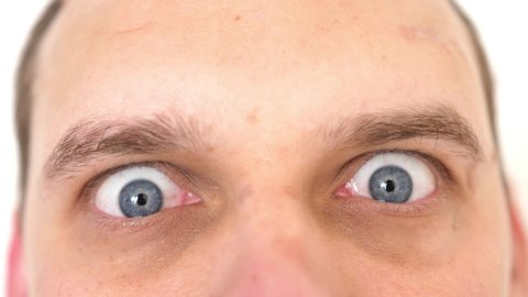 Closeup Surprised Scared Emotional Man Blue Stock Footage Video (100% ...