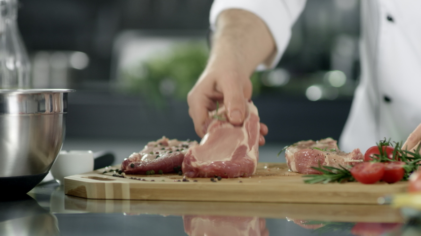 Male Chef Cooking Meat at Stock Footage Video (100% Royalty-free ...