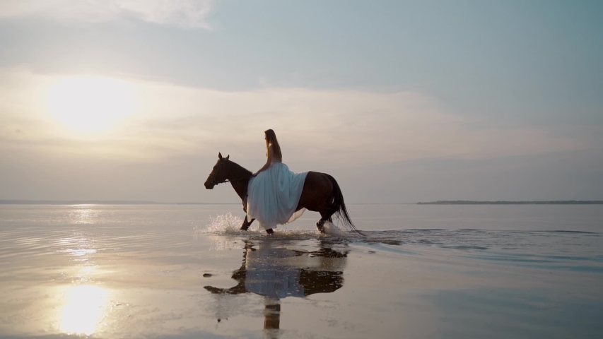 Beautiful Girl Long Hair White Dress Stock Footage Video 100 Royalty