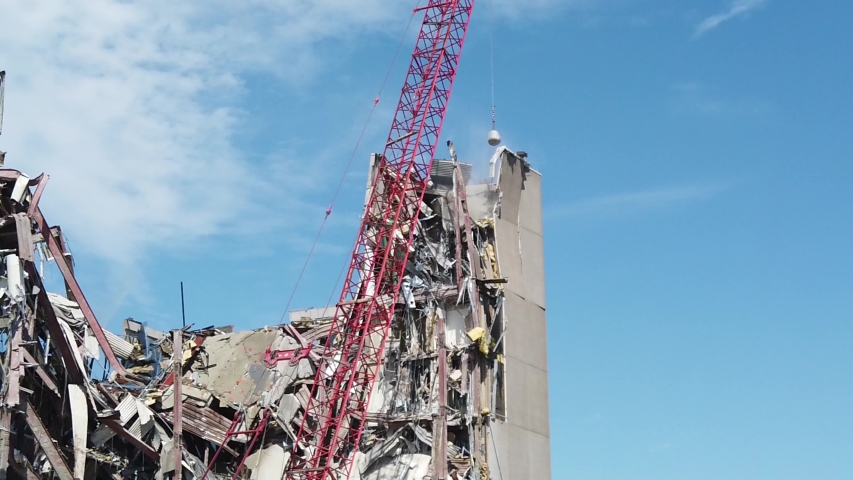 Debris of demolished building and wrecking ball image - Free stock ...