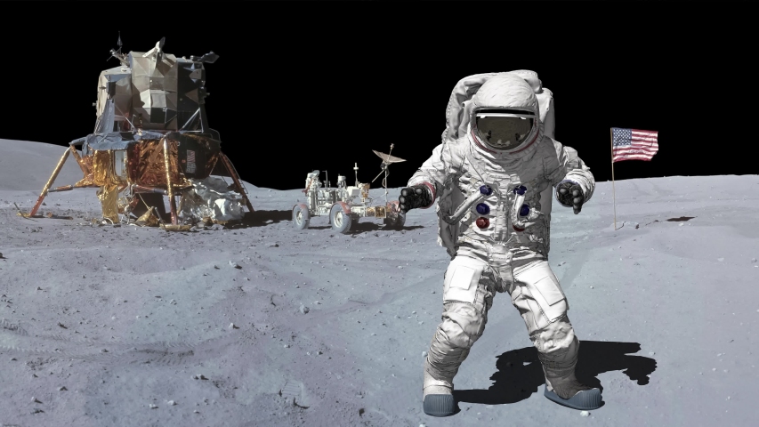 dancing astronaut on moon elements this Stock Footage Video (100% ...