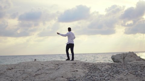 Back View Young Man Beach Wearing Stock Photo 1335757277 | Shutterstock