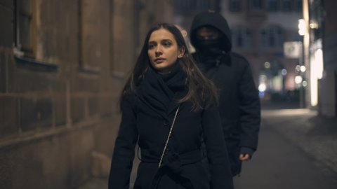 Violent Criminal Mask Chasing Young Defenseless Stock Footage Video ...