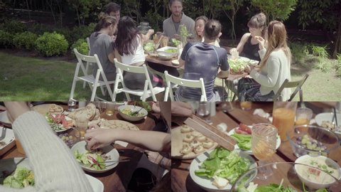 Collage Happy Young People Eating Outdoor Stock Footage Video (100% ...