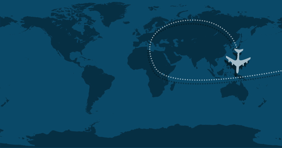 Airplanes animation fly over around world map with blue loopabled ...