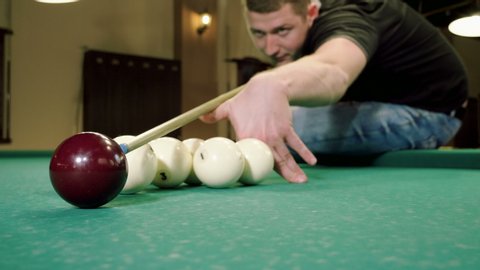 Man Playing Billiards Hitting Balls Cue Stock Footage Video (100% ...