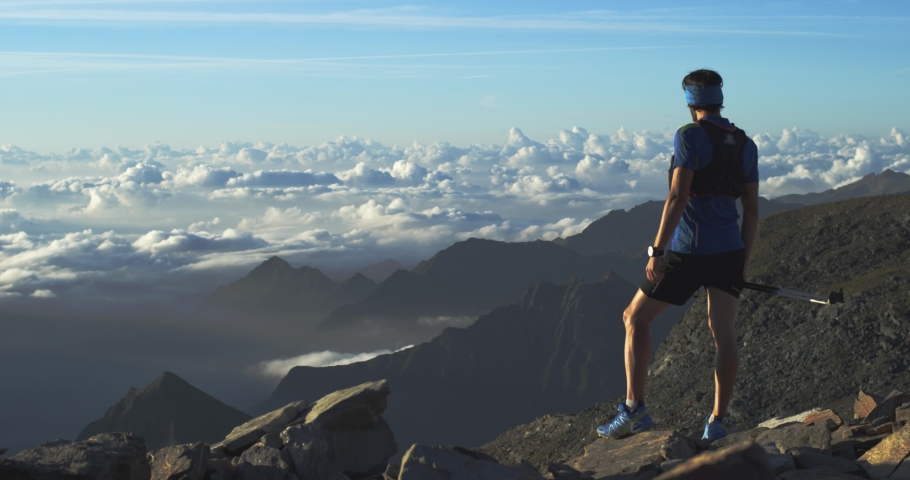 trail runner man running reaching mountain Stock Footage Video (100% ...