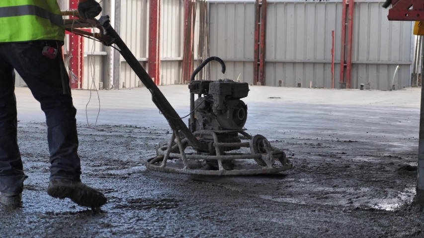 Concrete Trowel Flattening Equipment On Construction Stock Footage ...