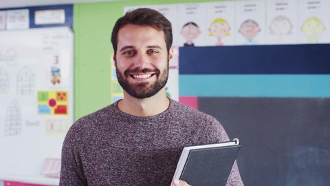 Portrait Male Elementary School Teacher Standing Stock Footage Video ...