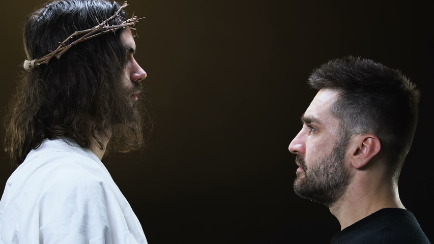 jesus christ hugging crying male parishioner Stock Footage Video (100% ...