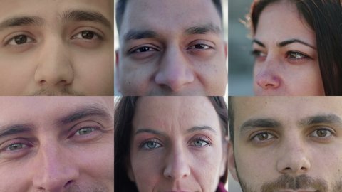 Collage Closeup Eyes Faces People Different Stock Footage Video (100% ...