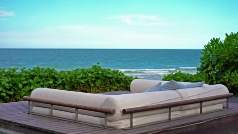 Static Shot Beach Lounger Ocean Trees Stock Footage Video (100% Royalty ...