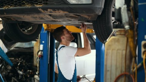 Handsome Mechanics Uniform Working Auto Service Stock Footage Video ...