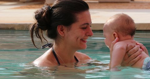 Mother Baby Together Cuddling Swimming Pool Stock Footage Video (100% ...