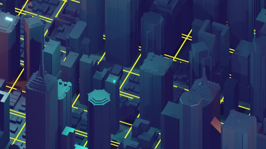 3d render of digital city. Abstract urban background. Skyscrapers and ...