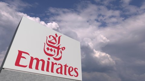 Emirates Airlines Logo Against Sky Background Stock Footage Video (100% ...