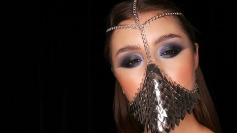 Girl Model Unusual Iron Stylish Muzzle Stock Footage Video (100% ...